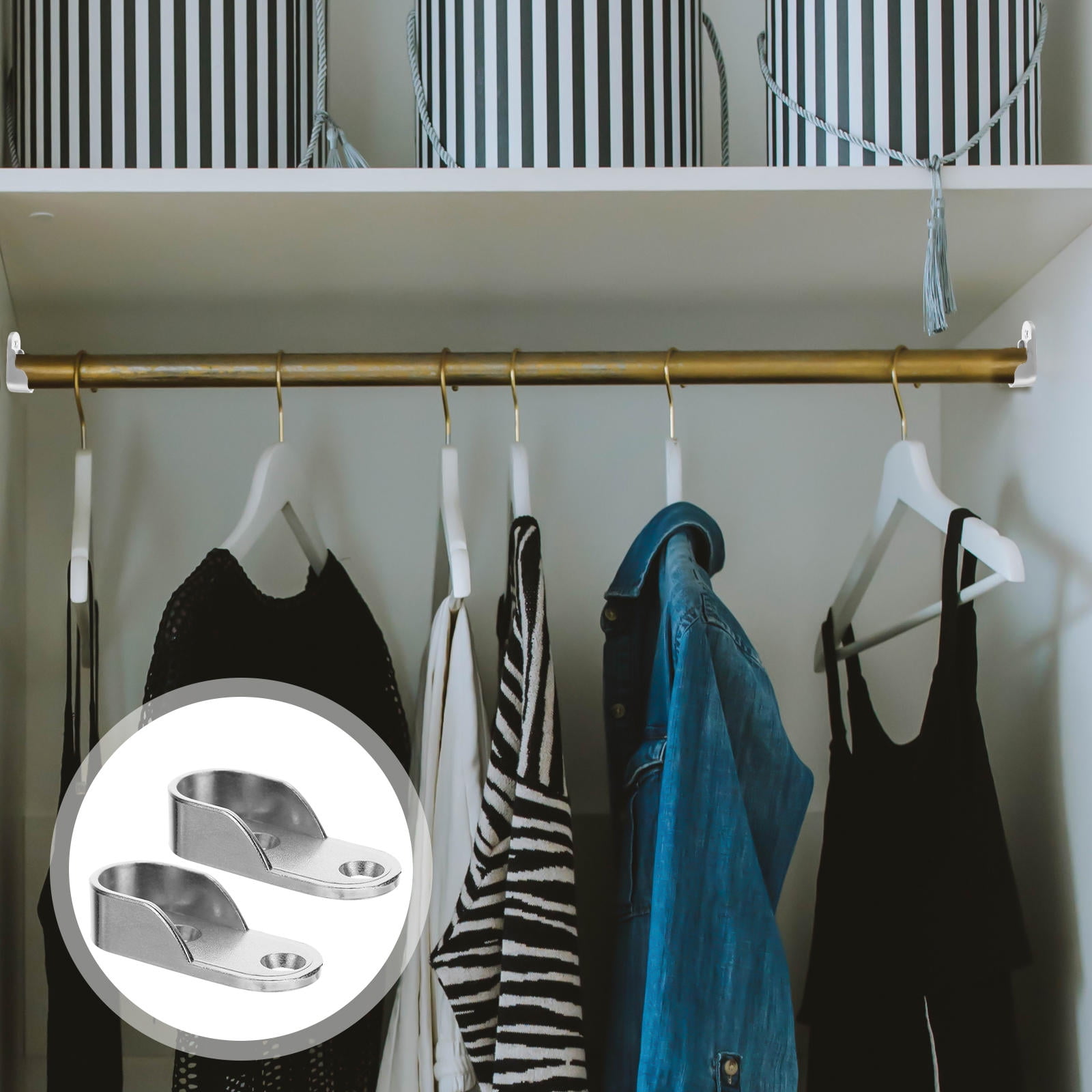 Worgeous Silver Zinc Alloy Closet Rod Bracket for Shower with 16mm Flat ...