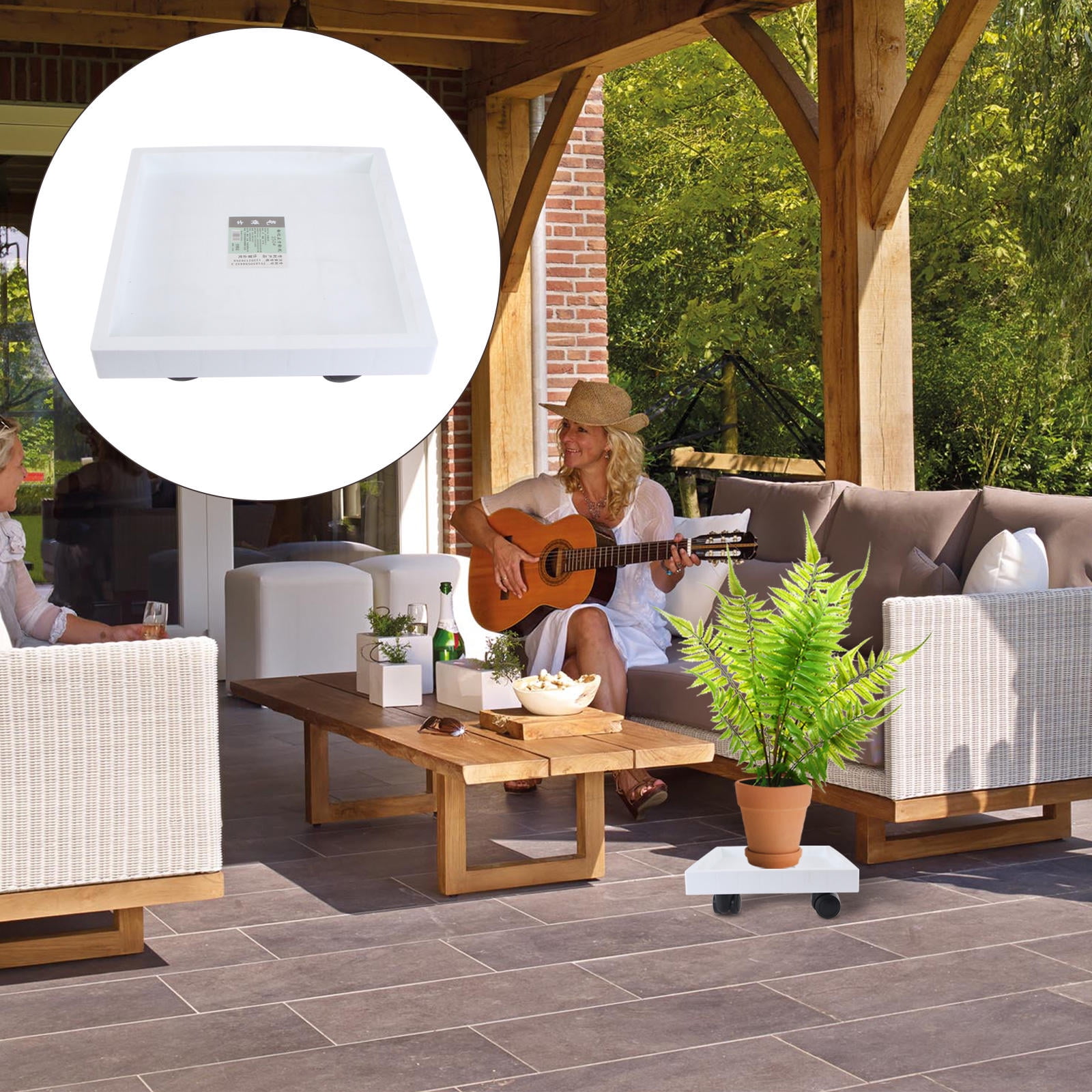 Worgeous Square Tray Flower Pot Moving Plant Stand with Wheels White ...