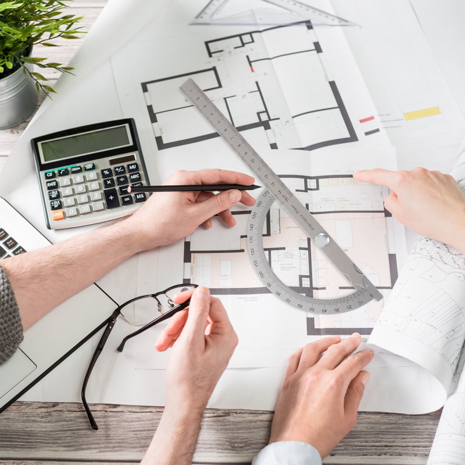 Worgeous Stainless Steel Protractor 180 Degrees Round Head Angle Ruler ...