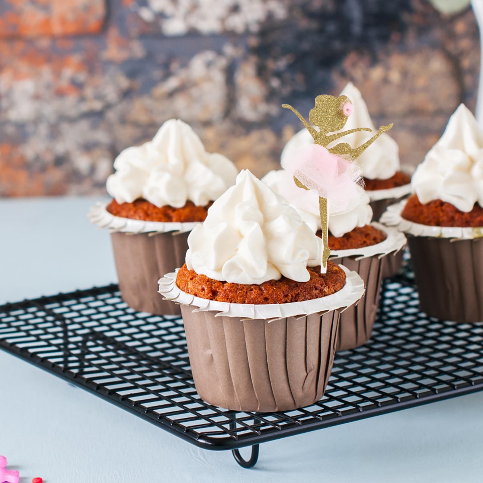 Worgeous Stunning Pink Ballerina Dancing Girl Cake Toppers with Golden ...