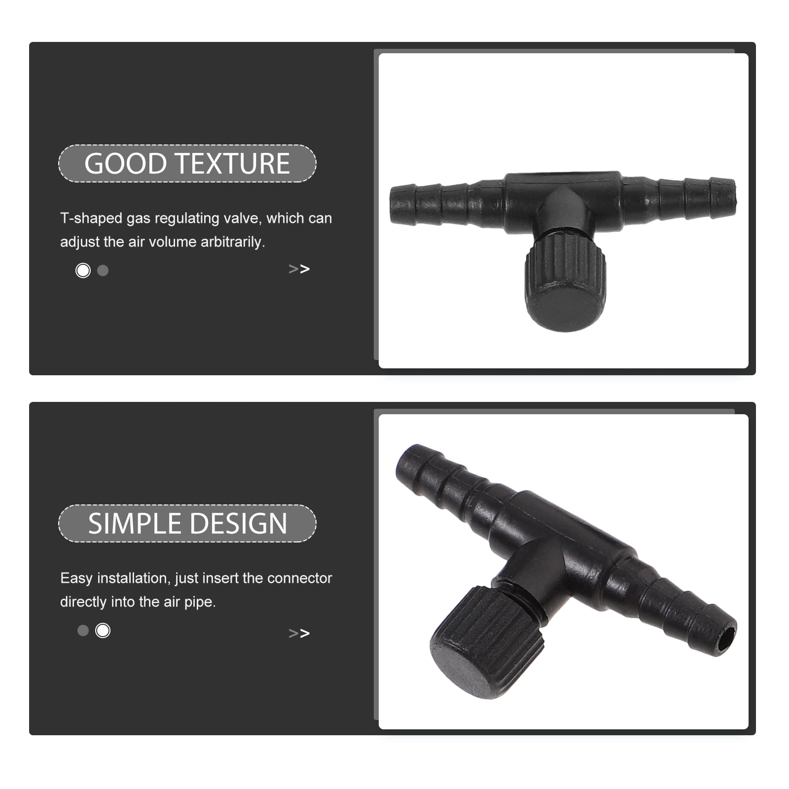 Worgeous T Shaped Aquarium Valves for Fish Tank Black Plastic Control ...