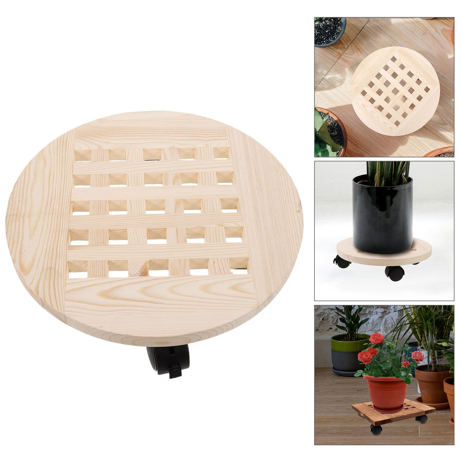 RENACLIPY Mobile Flowerpot Holder with Rollers, Beige Wood Plant Pot ...