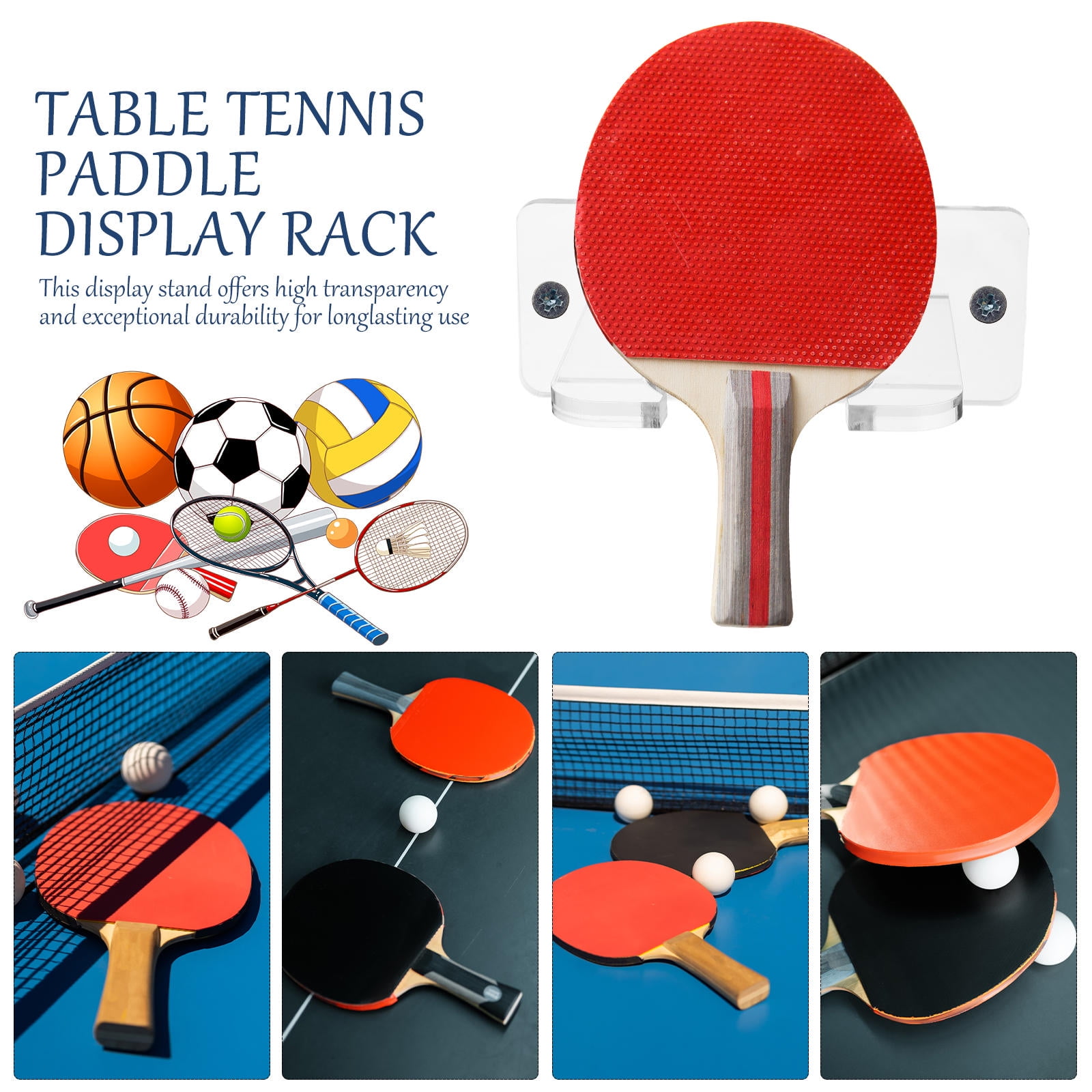 Worgeous Wall-Mount Table Tennis Paddle Rack Transparent and Sturdy Bat ...