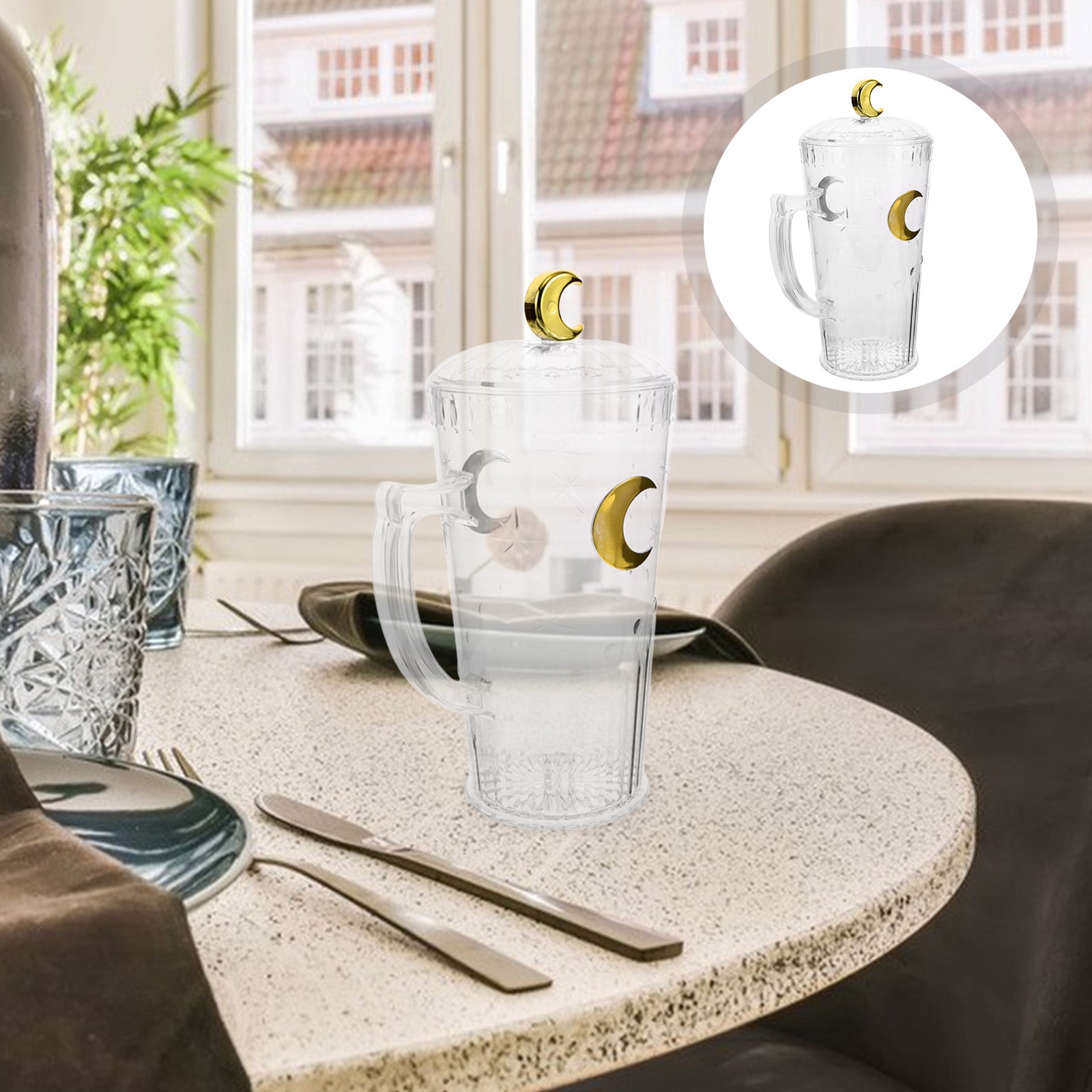 Worgeous Water Pitcher With Lid Moon Pattern Plastic Water Carafe With ...