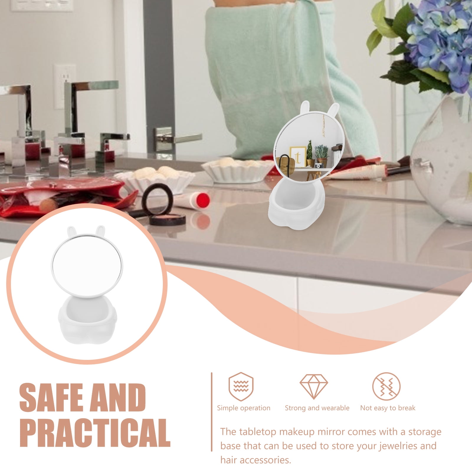 Worgeous White Standing Makeup Mirror with Storage for Desktop Use ABS ...