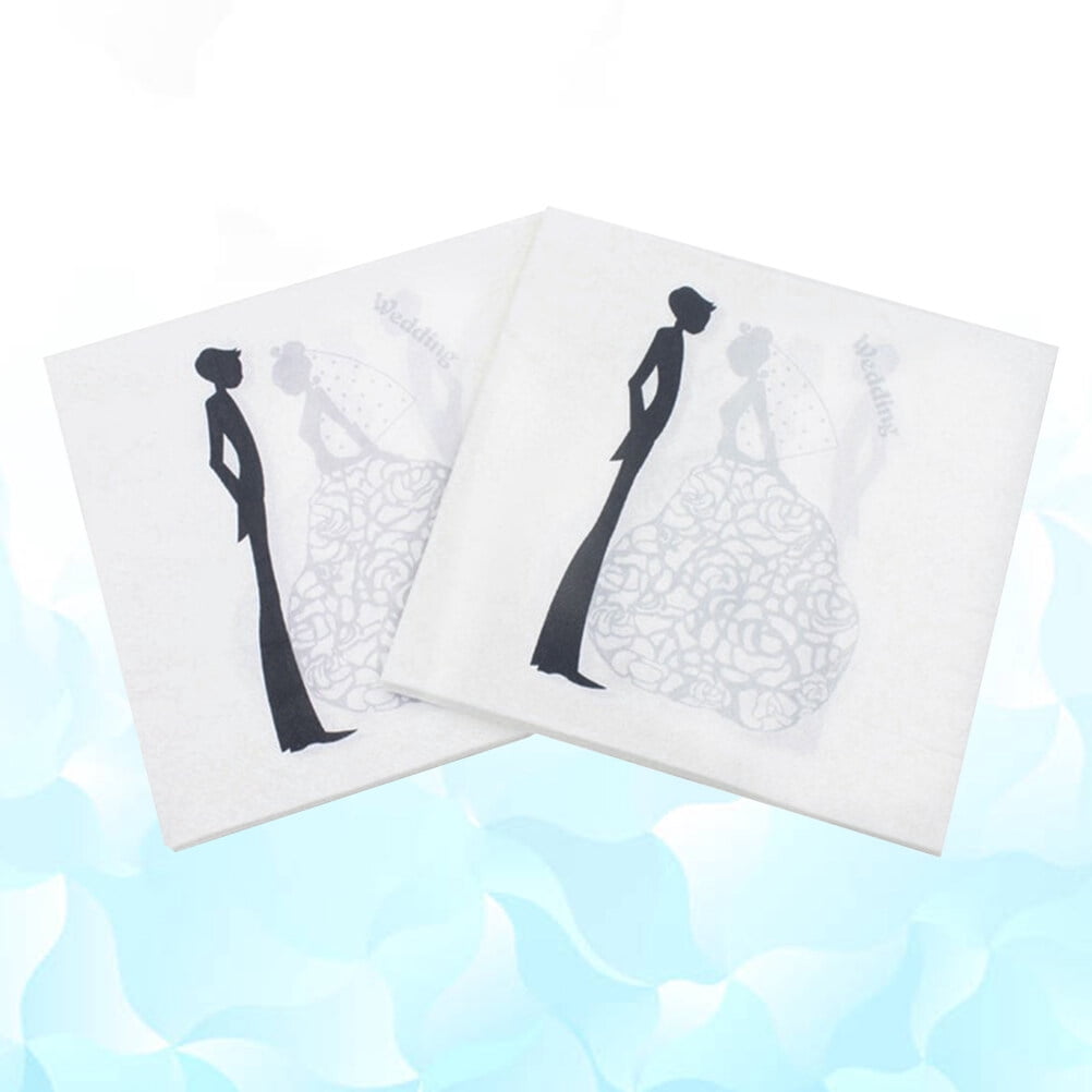 Worgeous White Wood Pulp Napkin with Bride and Groom Pattern for Party ...