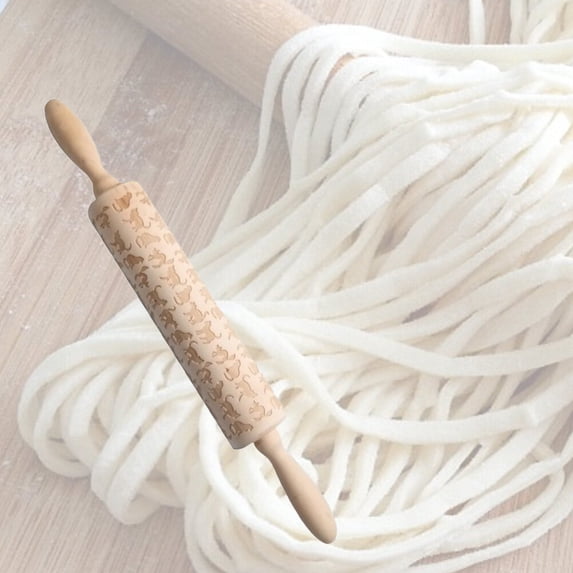 Worgeous Wood Rolling Pin with Beautiful Cat Pattern for Home Use Beige ...