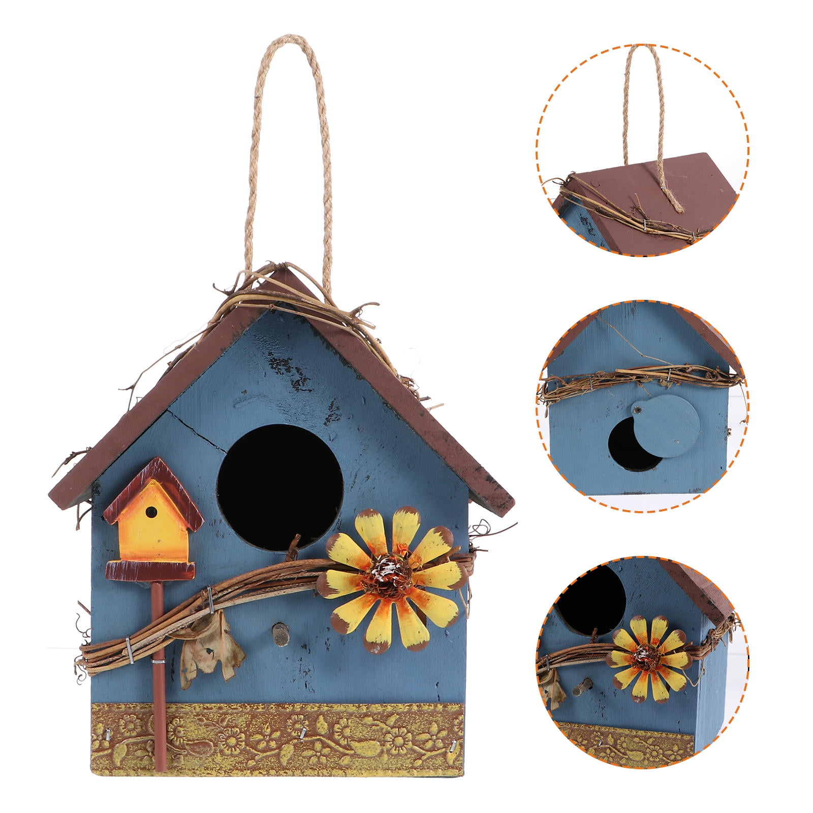 FONDOTIN Backyard Birdhouse Feeder Wooden Blue 1Pack 5.89X5.31X8.25in ...