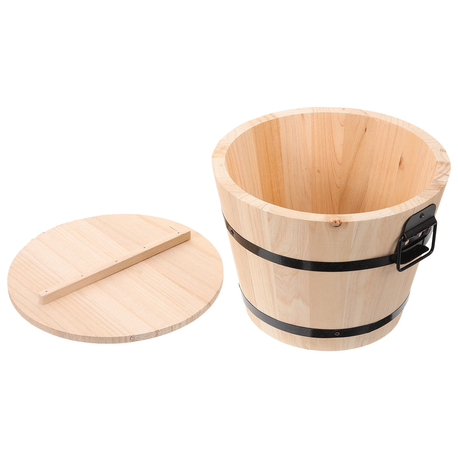 Worgeous Wooden Rice Bucket with Lid for Storage Use Light Yellow Color ...