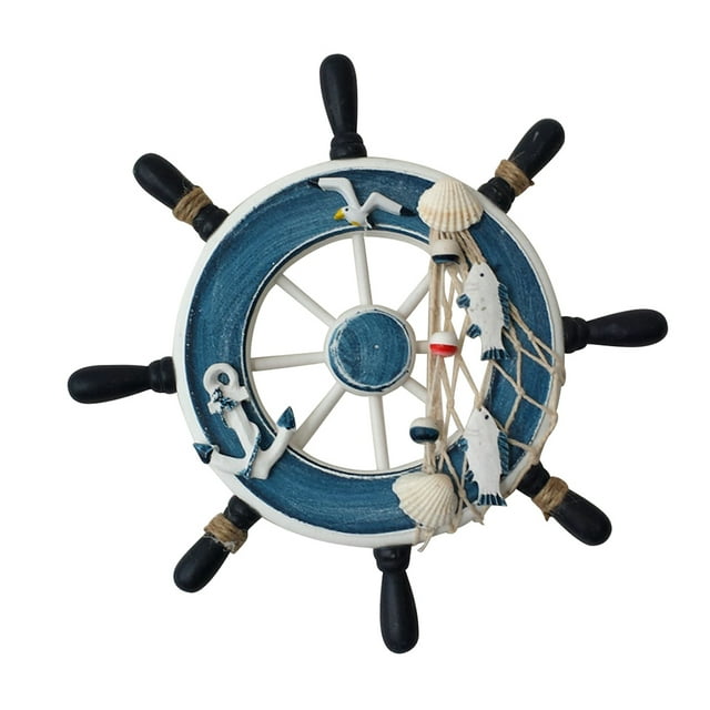 Worgeous Wooden Ship Wheel Wall Decor with Fishing Net for Nautical ...