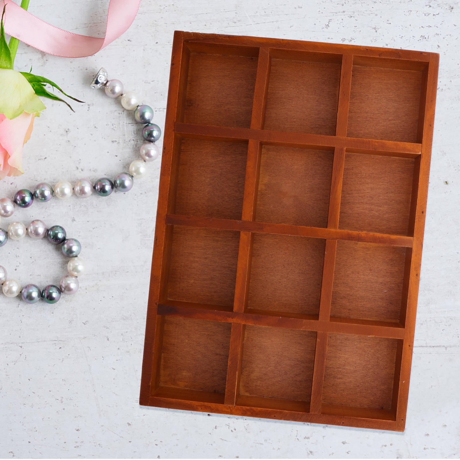 Worgeous Wooden Storage Divider Box Compartments Holder Display Shelf ...