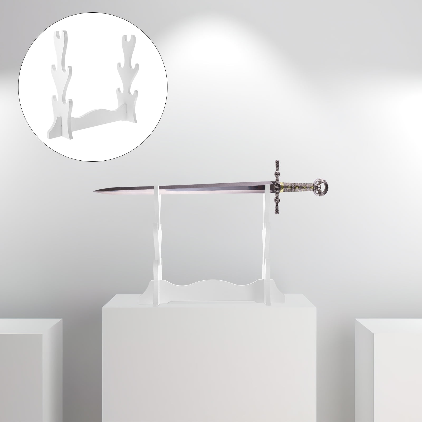 KALLORY Tabletop Sword Stand Wooden Display Rack White 1 Piece 14.54X12 ...