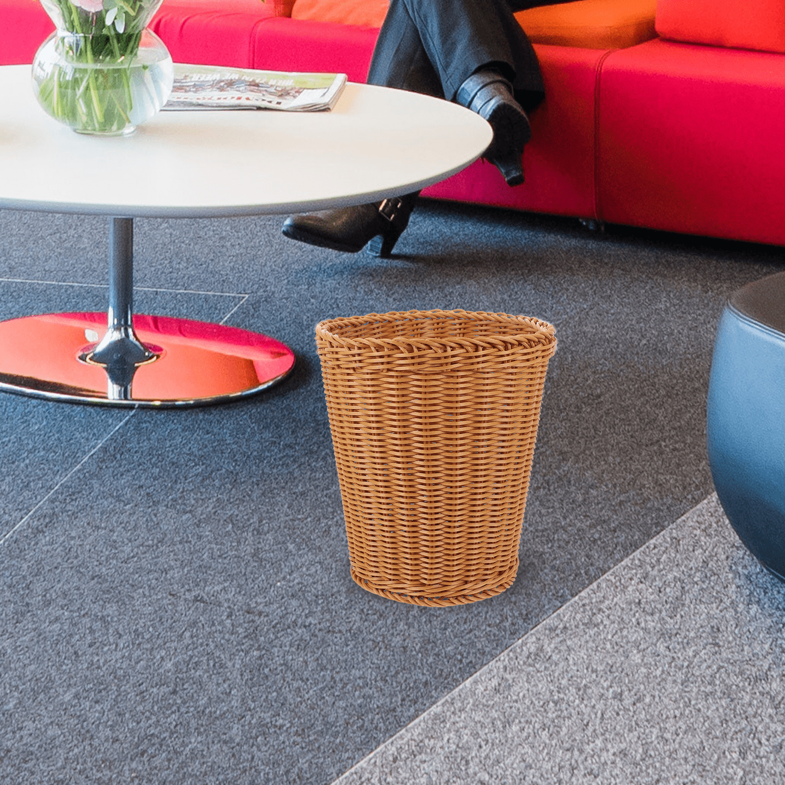 Phenofice Countertop Trash Can Rattan Style Material For Study Room ...