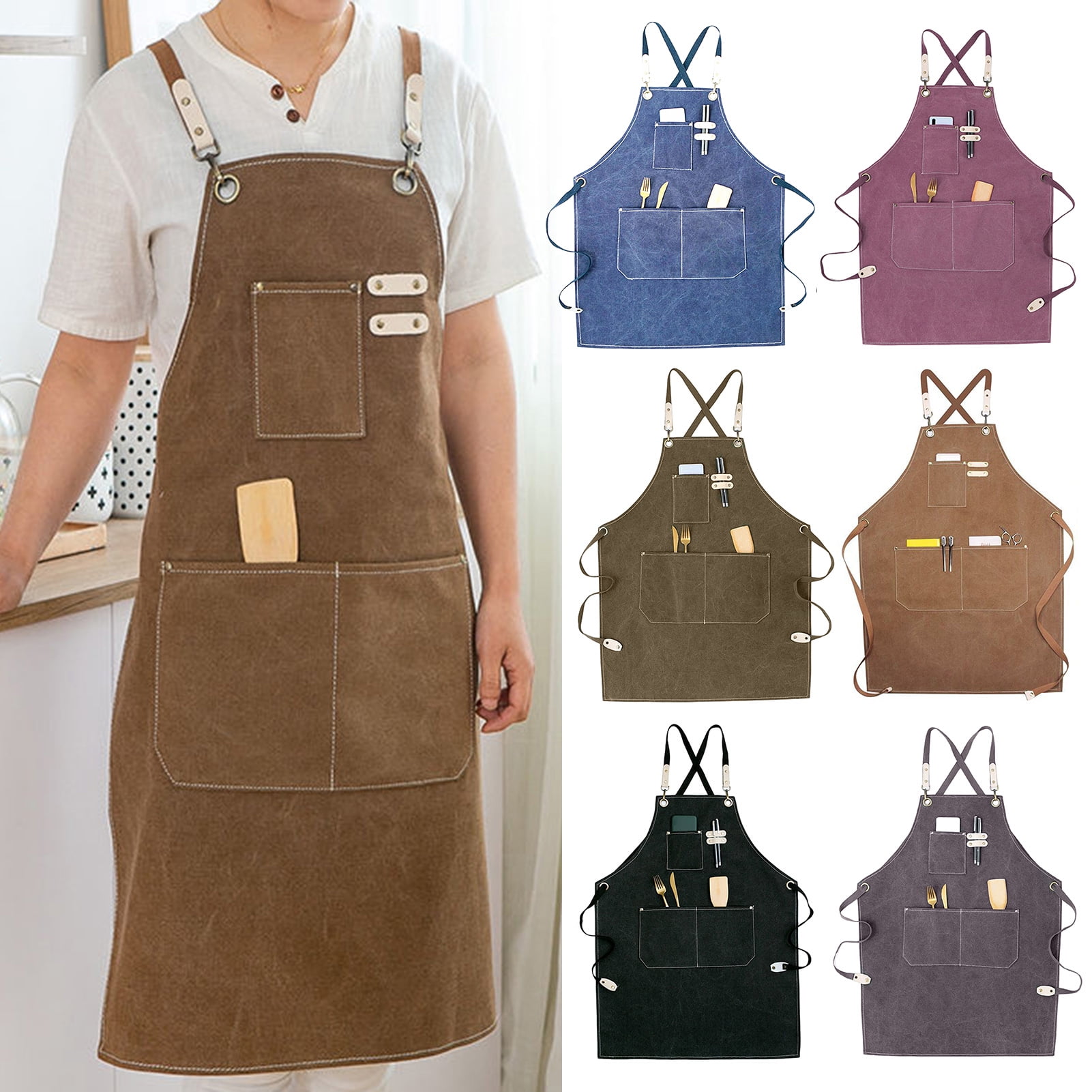 Work Apron Pocket Design Comfortable Wearing Faux Leather Shoulder ...