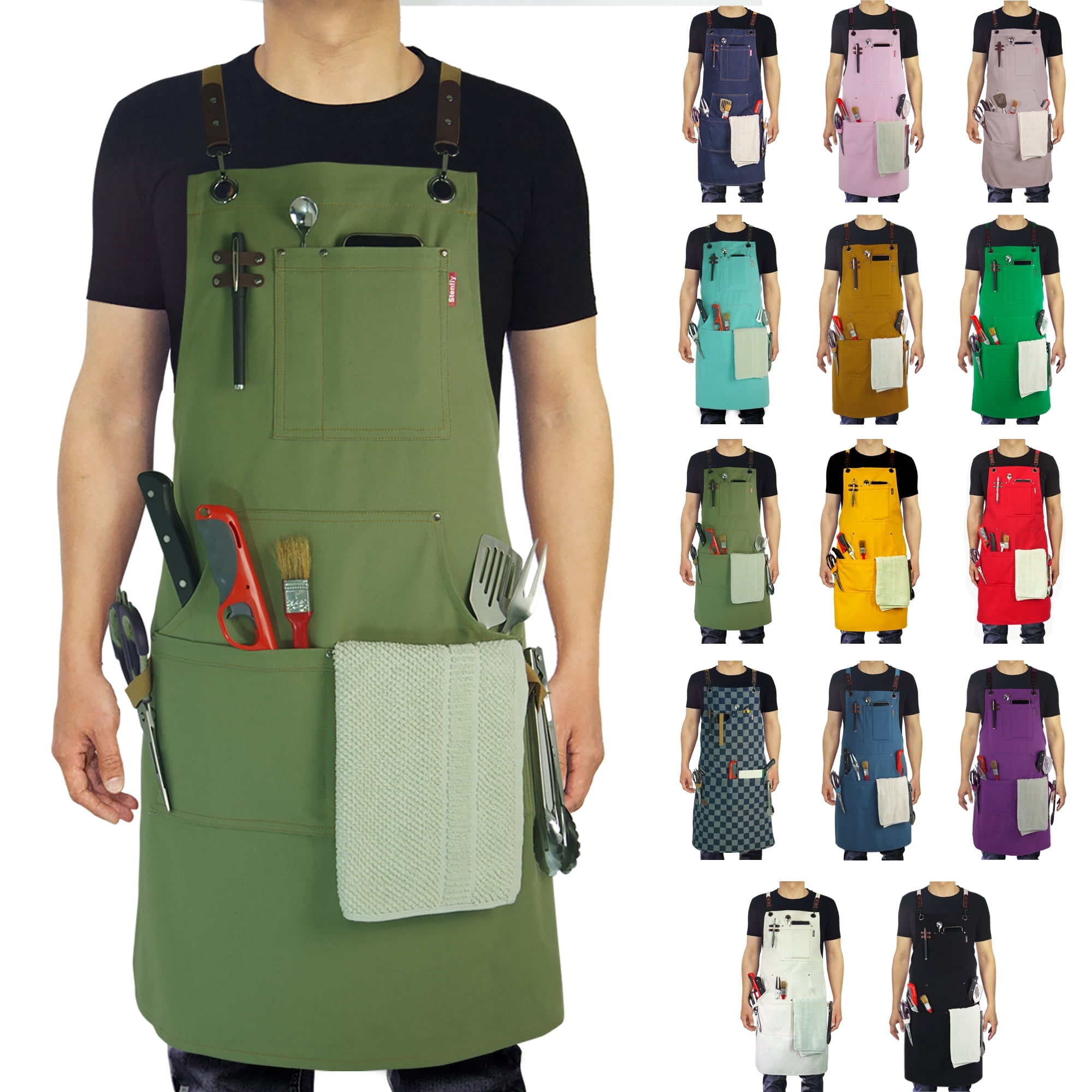 Stenffy Canvas Work Apron, Extra Large, Adjustable Cross Back, 100% ...