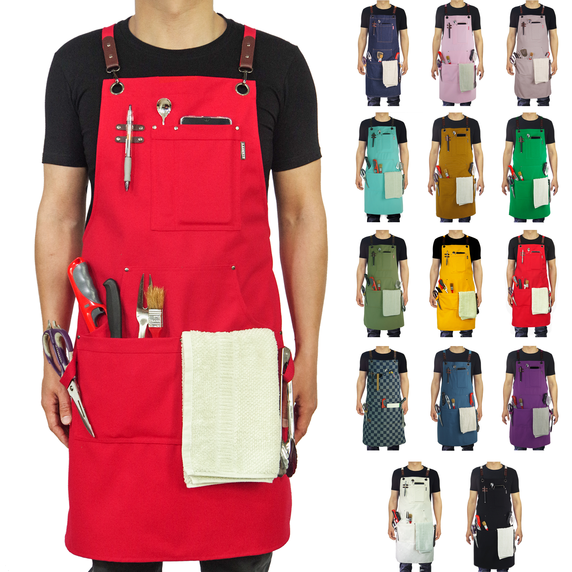 Water Resistant Kitchen Aprons with 3 Pockets for Women, Waitress ...