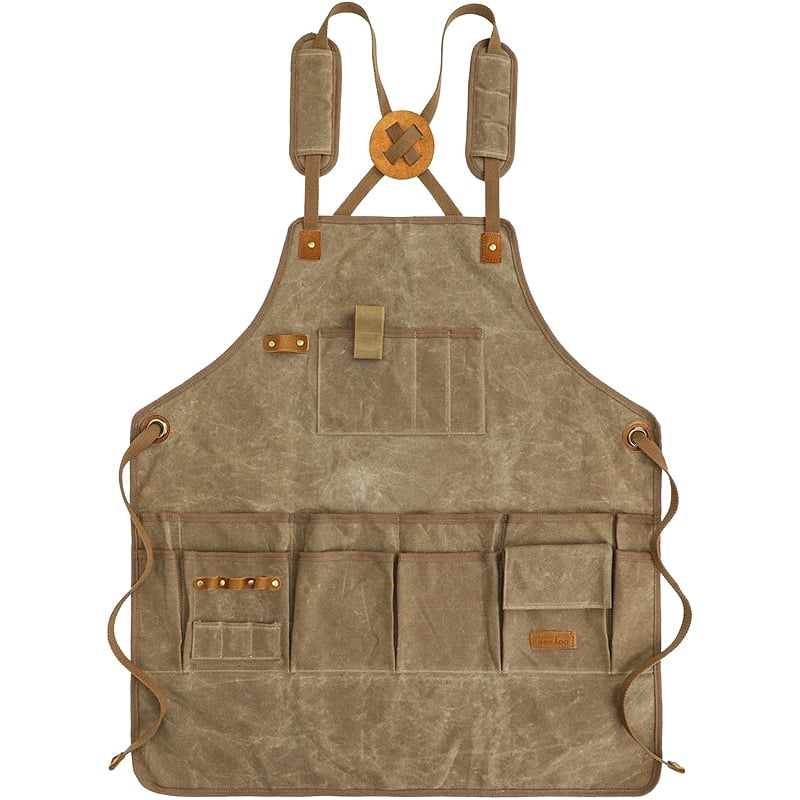 Work Aprons for Men with Large Pockets, Canvas Cross Back Heavy Duty ...