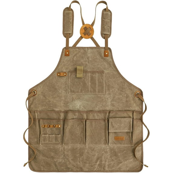 Work Aprons for Men with Large Pockets, Canvas Cross Back Heavy Duty ...