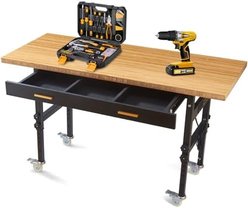Work Bench, Adjustable Work Bench with Drawers | Wheels | Power Outlet ...