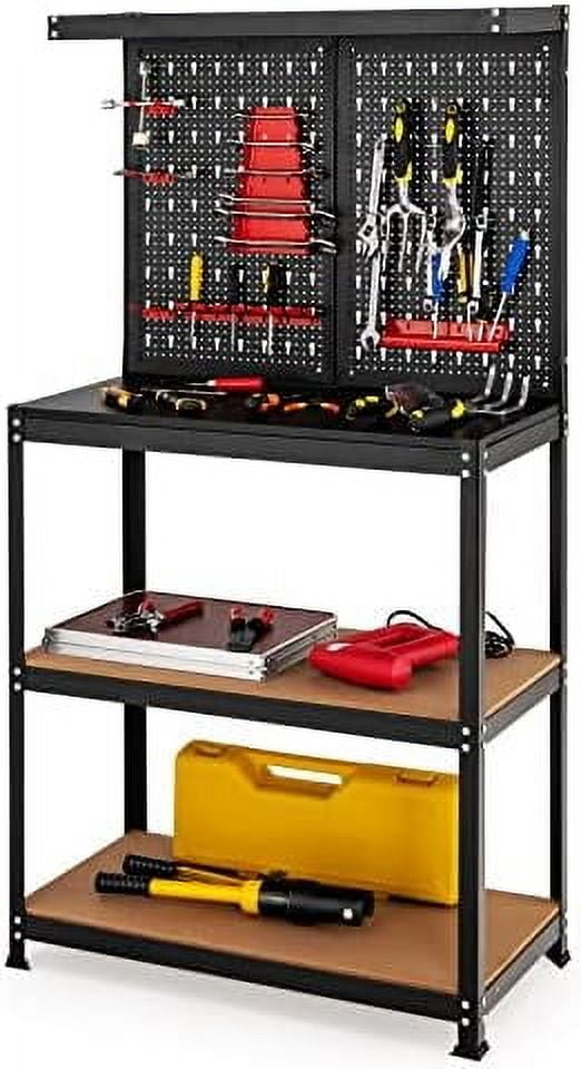 Work Bench, Heavy-Duty Workbench with Tool Storage, Metal Workbench ...