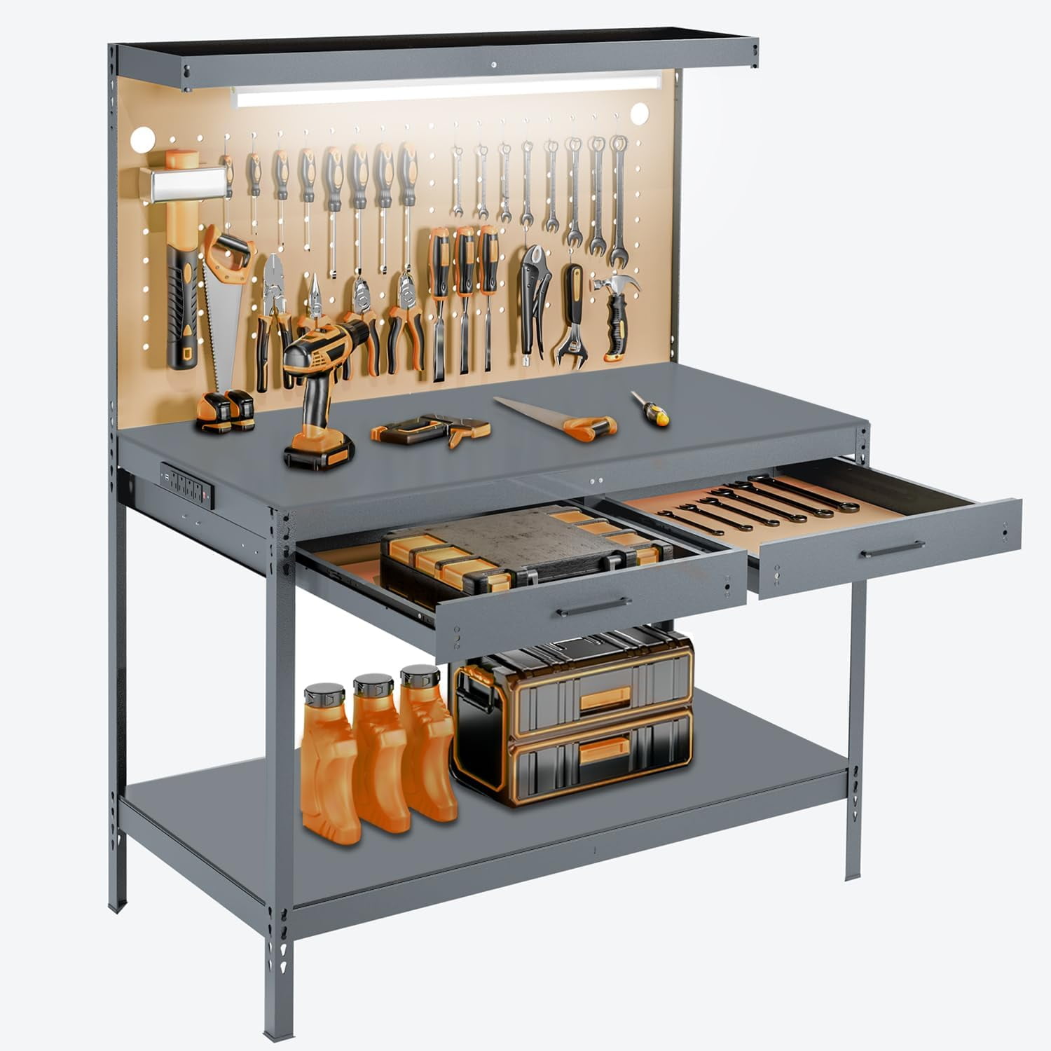 Work Bench, Workbench with Power Outlets and Light, A3 Steel Work Table ...