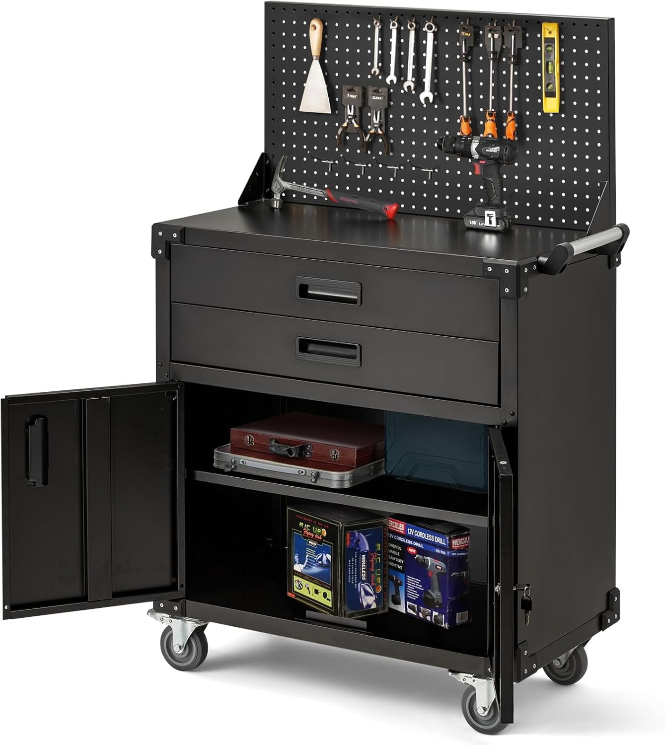 Work Bench for Garage with Pegboard Drawers and Cabinets Heavy Duty ...