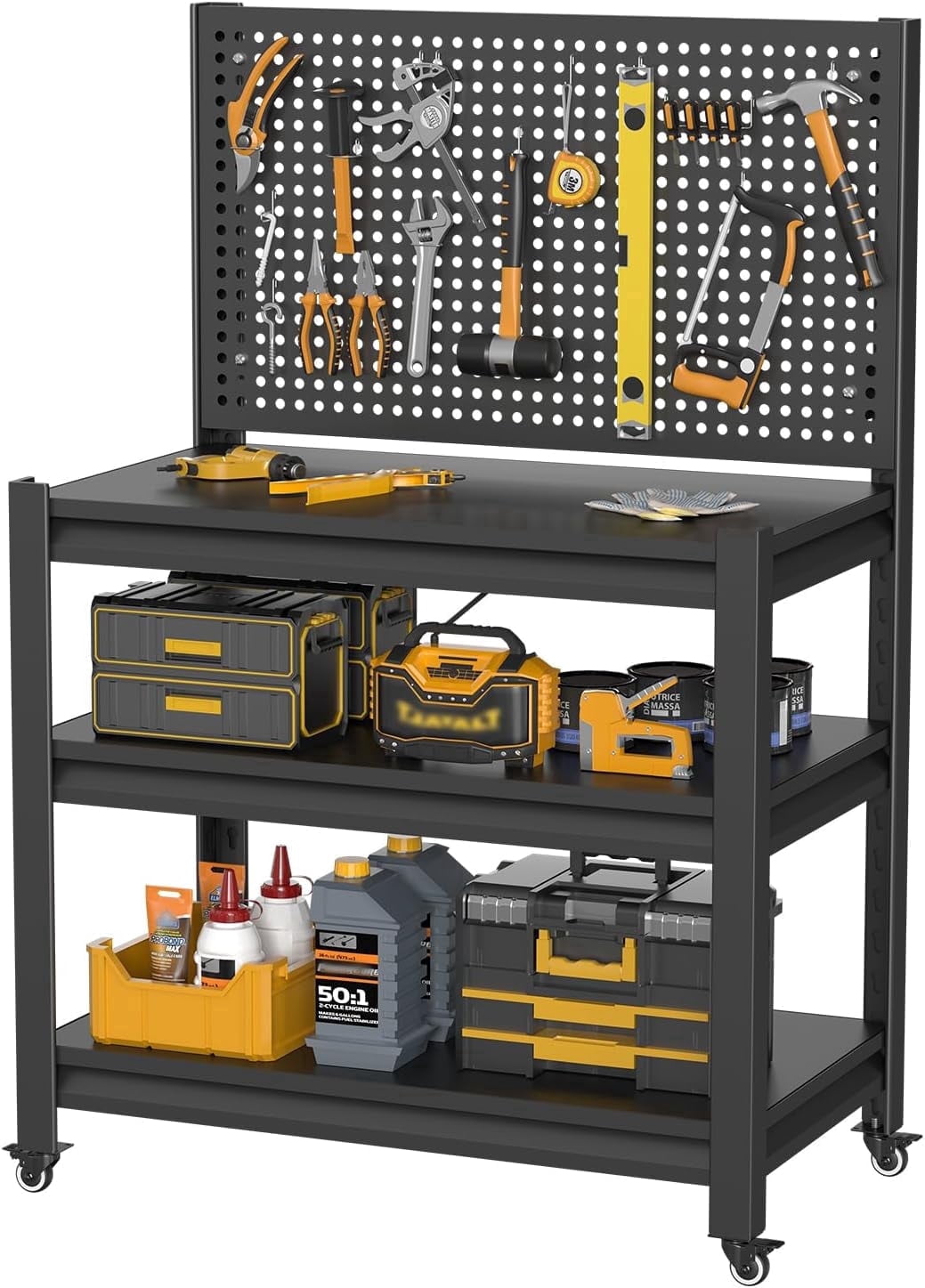 Work Bench with Pegboard,Heavy Duty Workbench with Wheels Adjustable ...