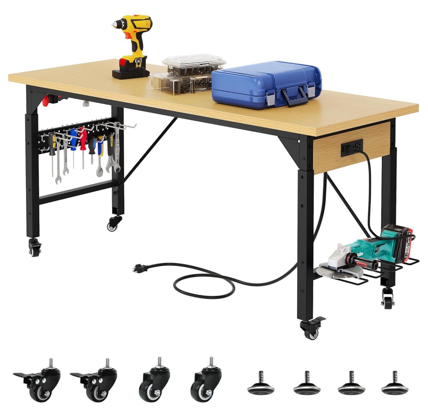 Work Benches for Garage 60" x 24" Work Table w/Outlets, Tool Garage ...