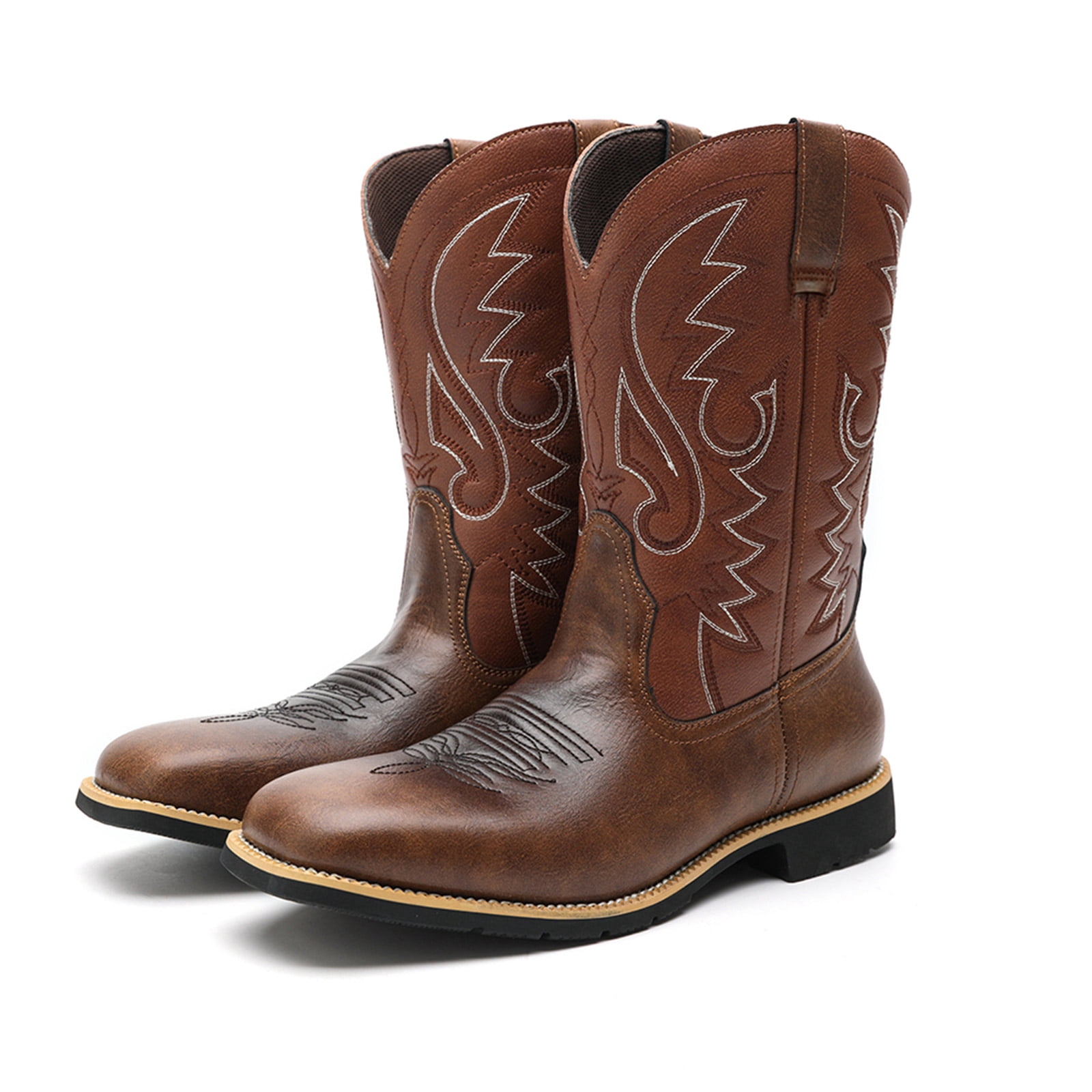 Work Boots for Men Western Square Toe Cowboy Boots Retro Leather ...