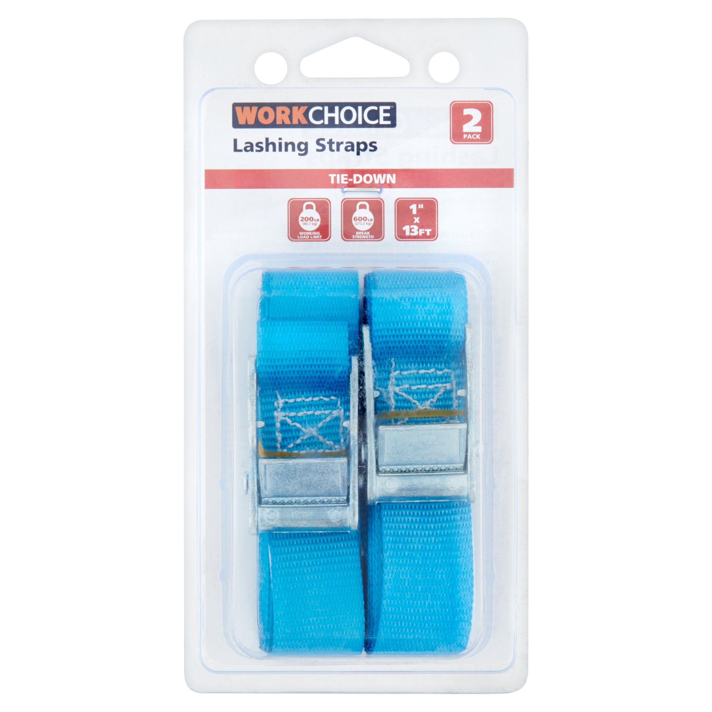 WorkChoice 13ft Tie-Down Straps - 200lbs Working Load Limit - Walmart.com