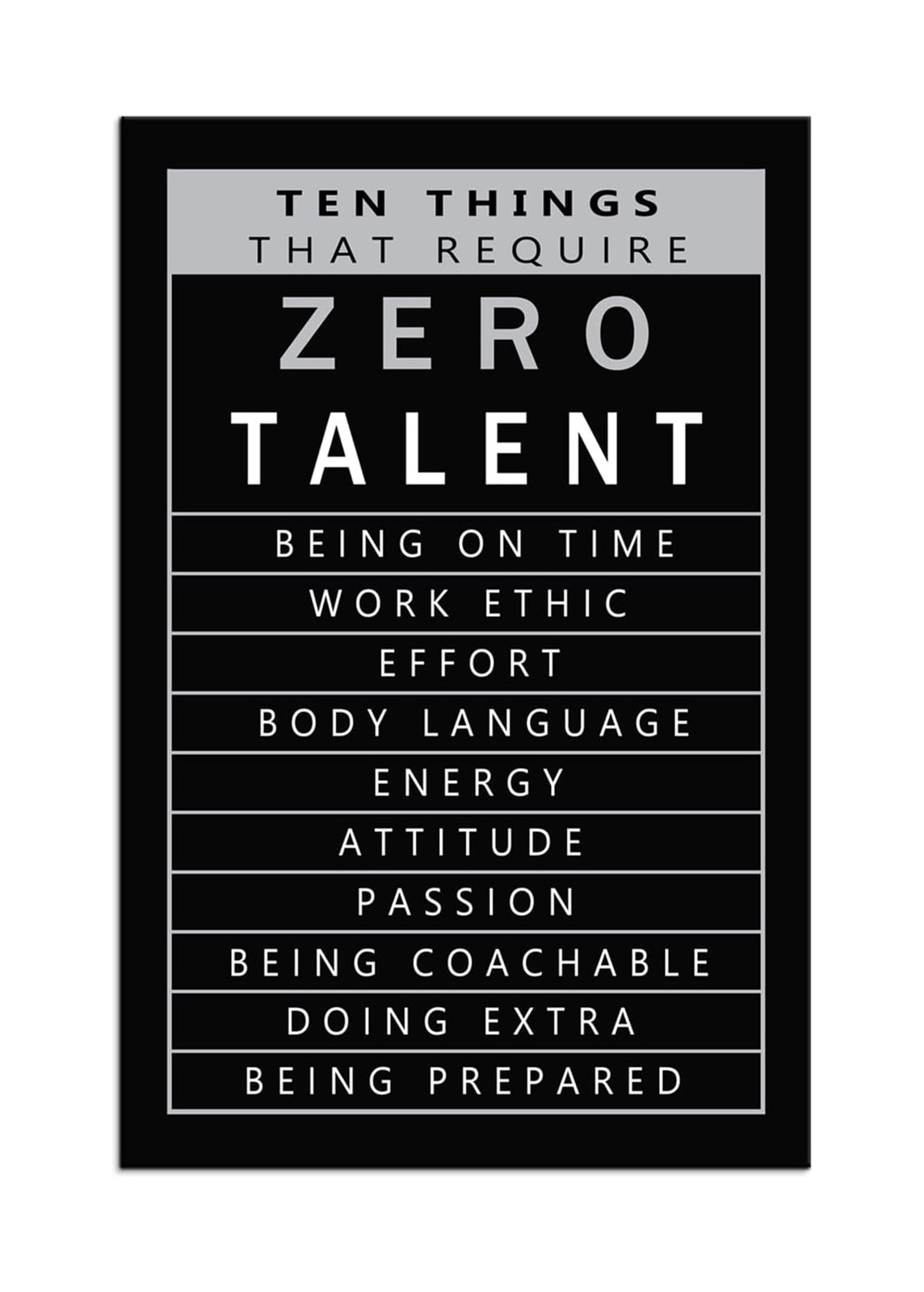 Work Ethic Motivational Wall Art - Ten Things That Require Zero Talent ...