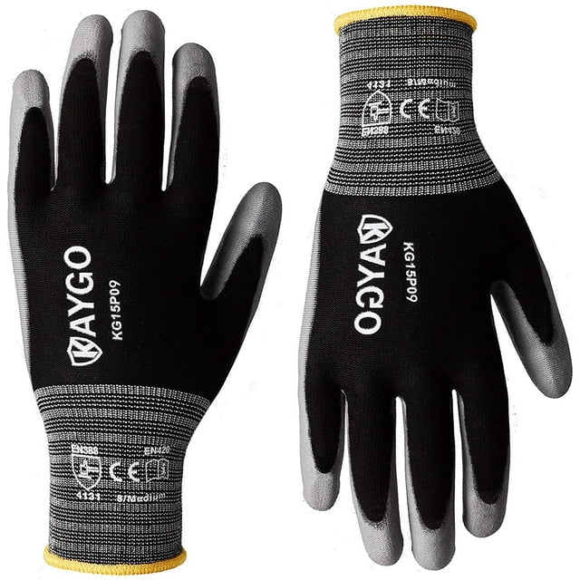 Work Gloves PU Coated-12 Pairs,KAYGO KG15P,Nylon Lite Polyurethane ...