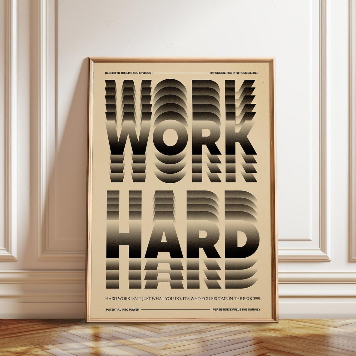 Work Hard Motivational Typography Postermodern Black And Beige Wall Art ...