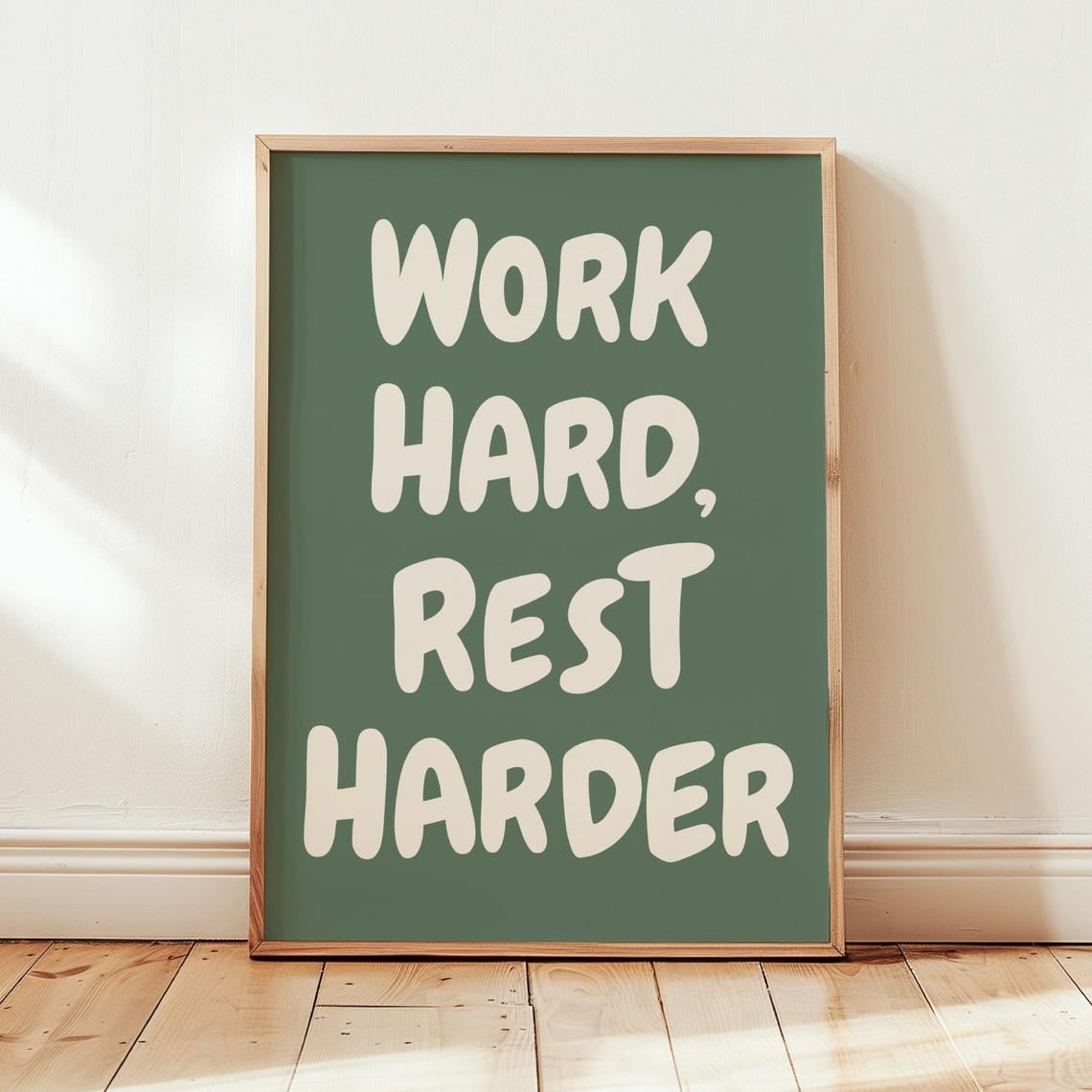 Work Hard Print Uplifting Quote Inspirational Wall Art Funny Sage Green ...