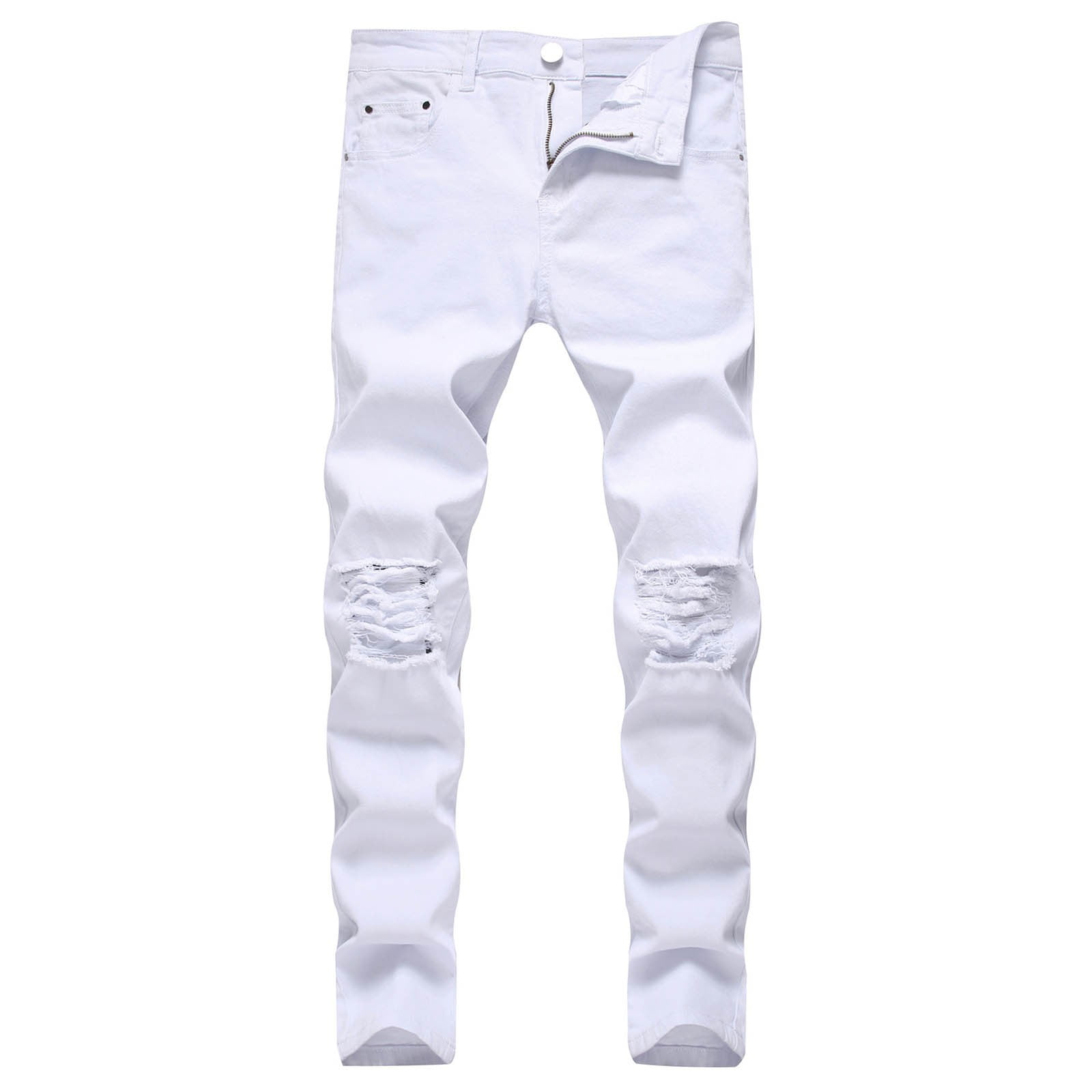 Work Jeans for Men Male Ripped Jeans Solid Color Ripped Pants Slim Knee ...