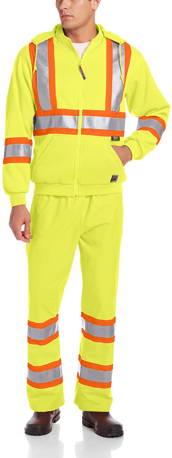 Work King Mens Hi-Vis Zip Front Safety Fleece Hoody Large Safety Yellow ...