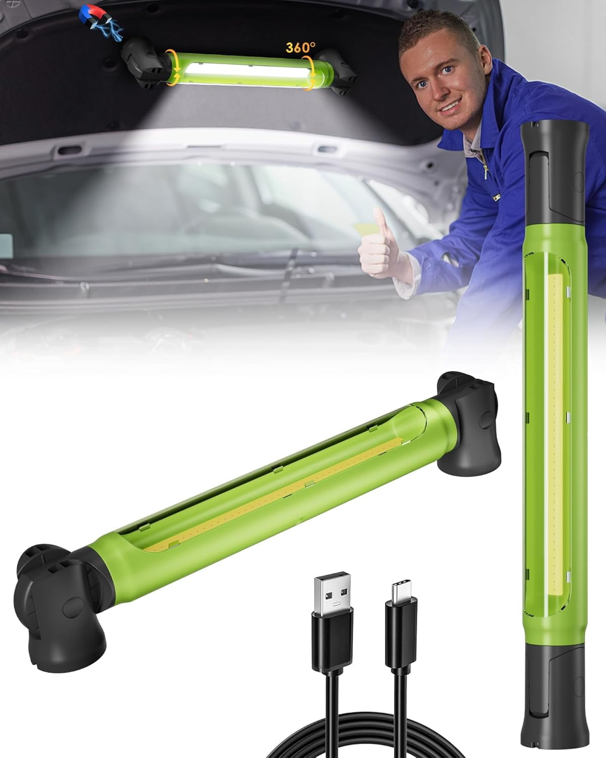 Work Light,3000LM LED Work Lights, Rechargeable Underhood Work Light ...