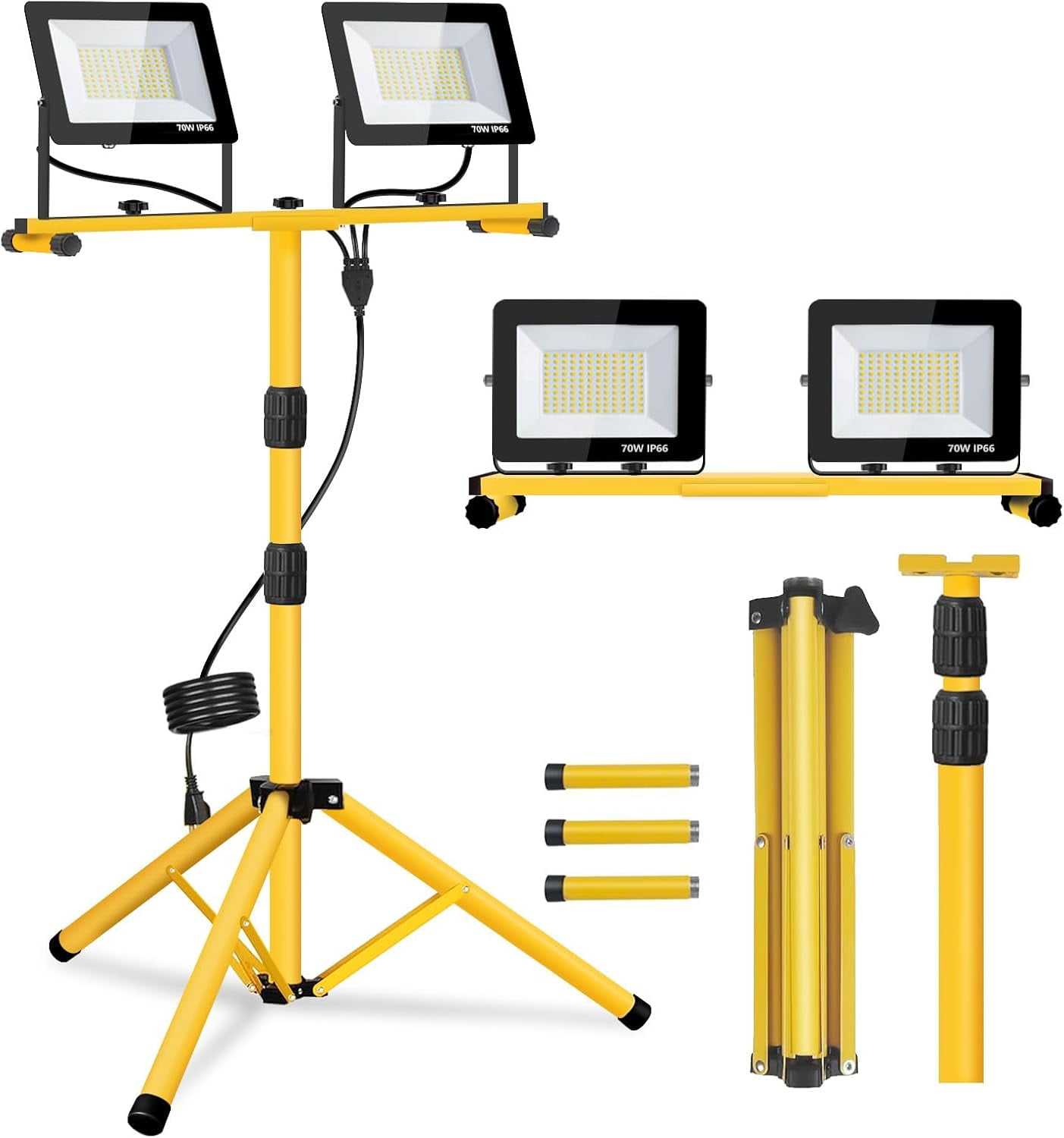 Work Lights with Stand, 21000 Lumen, 2 Adjustable Heads LED Work Lights ...