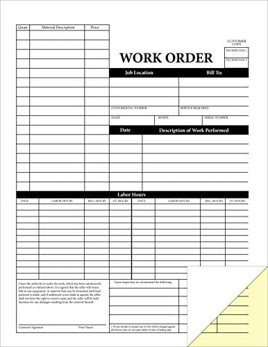 Work Order Form - 2 Part Carbonless Form (100 Pack) - Walmart.com
