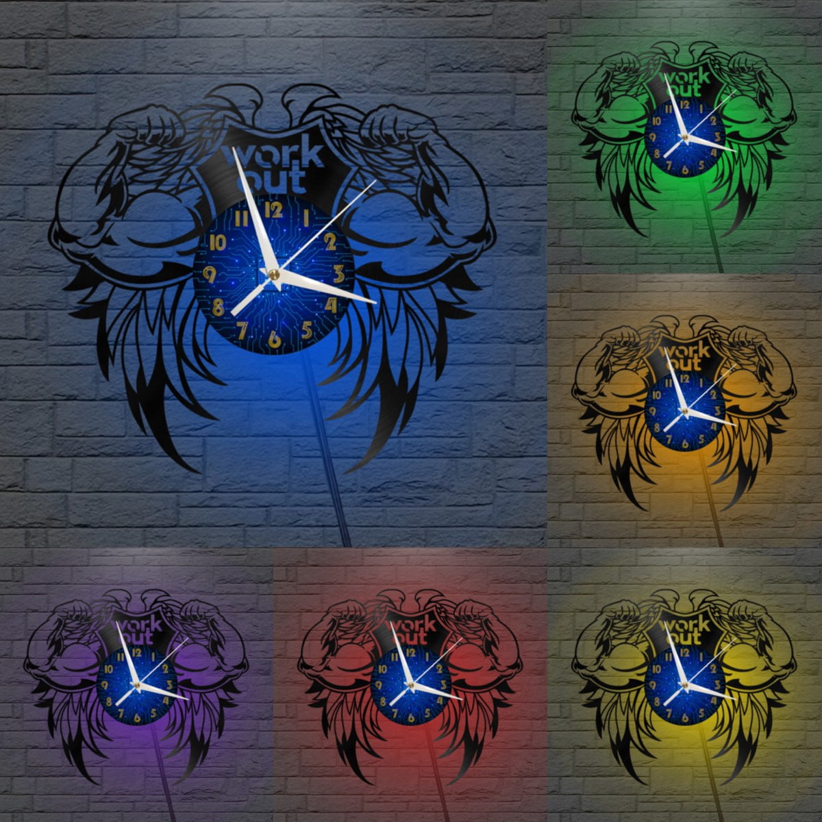 Work Out GYM Vinyl Wall Clock, Vinyl Record Clock Wall Art Silent & Non ...