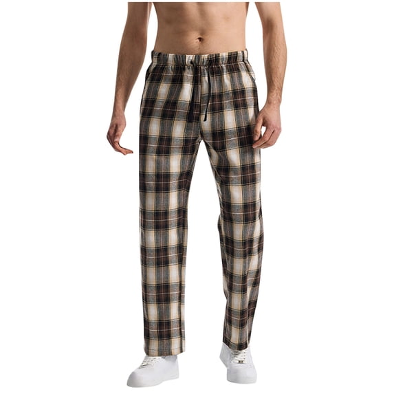 Work Pants for Men, Mens Casual Plaid Trousers Drawstring Waist ...