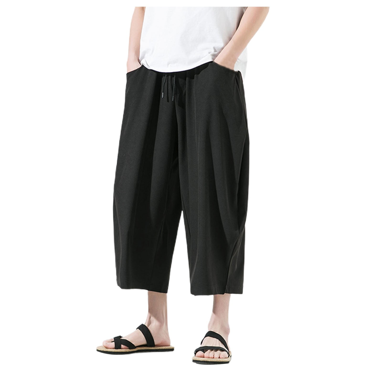 Work Pants for Men New Men's Wide Leg Loose Large Ice Silk Crop Harlan ...