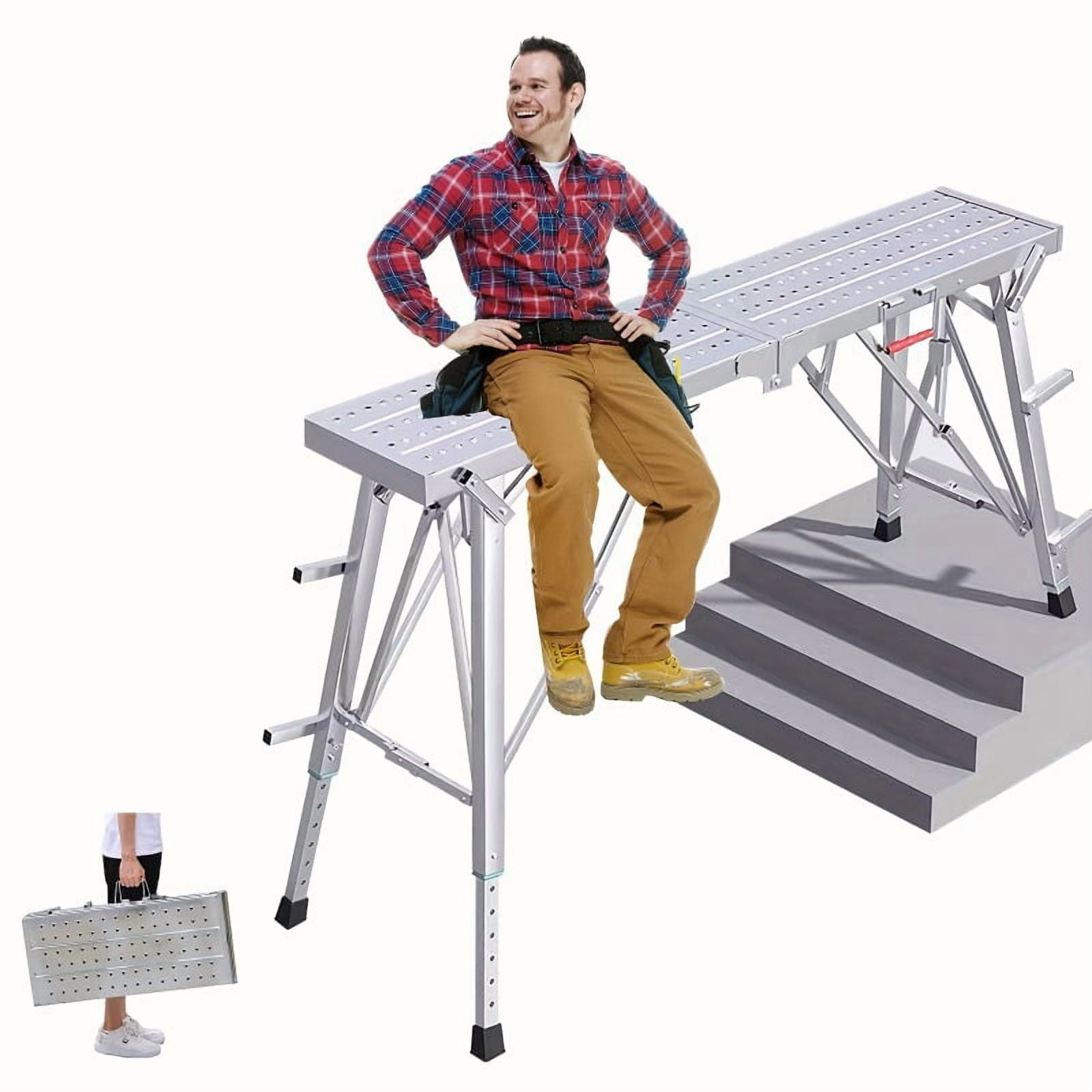 Work Platform Adjustable Folding Scaffolding Portable Step Ladder ...