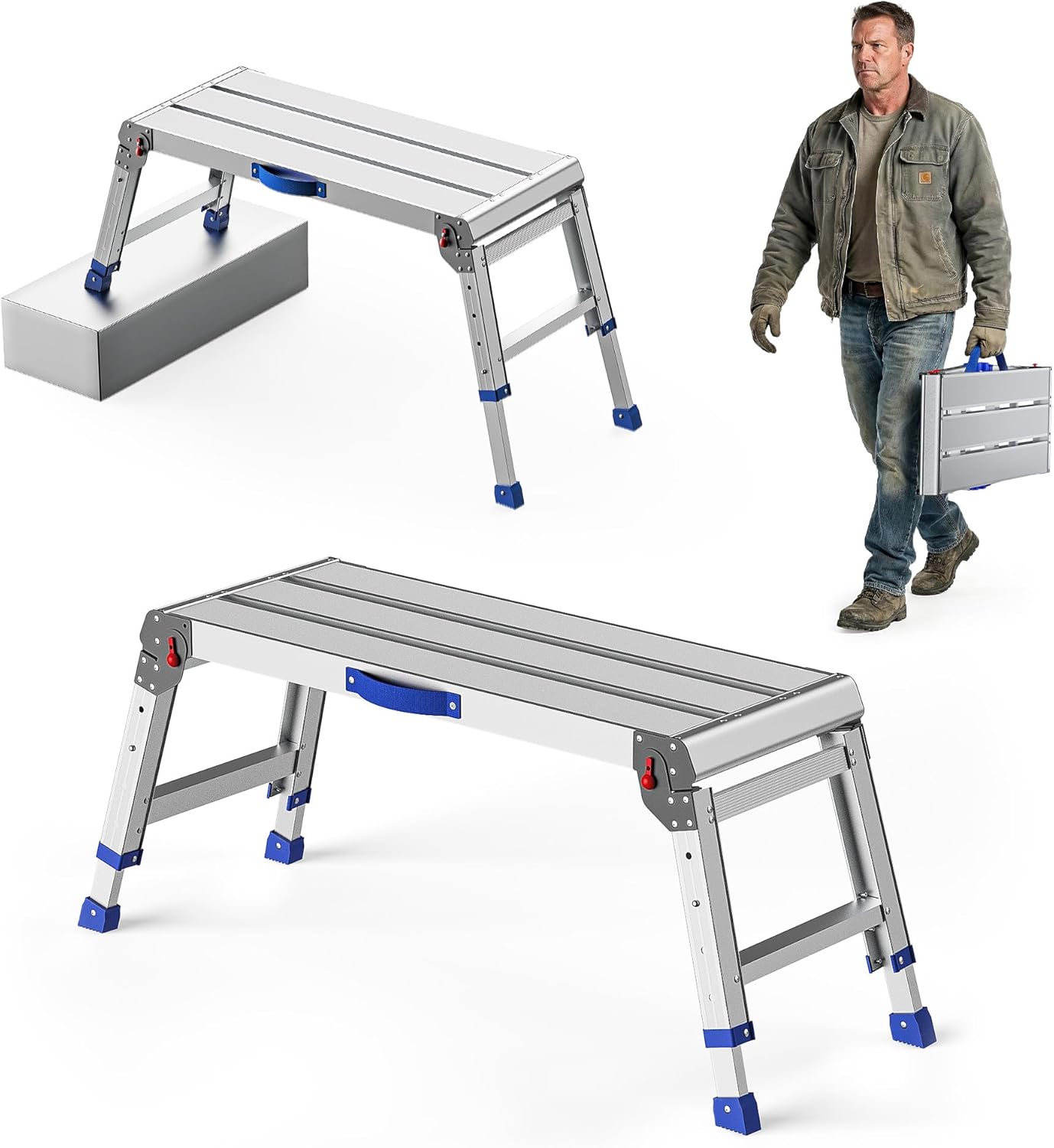 Work Platform for Adults Aluminum Foldable Long Step Stool Adjustable ...