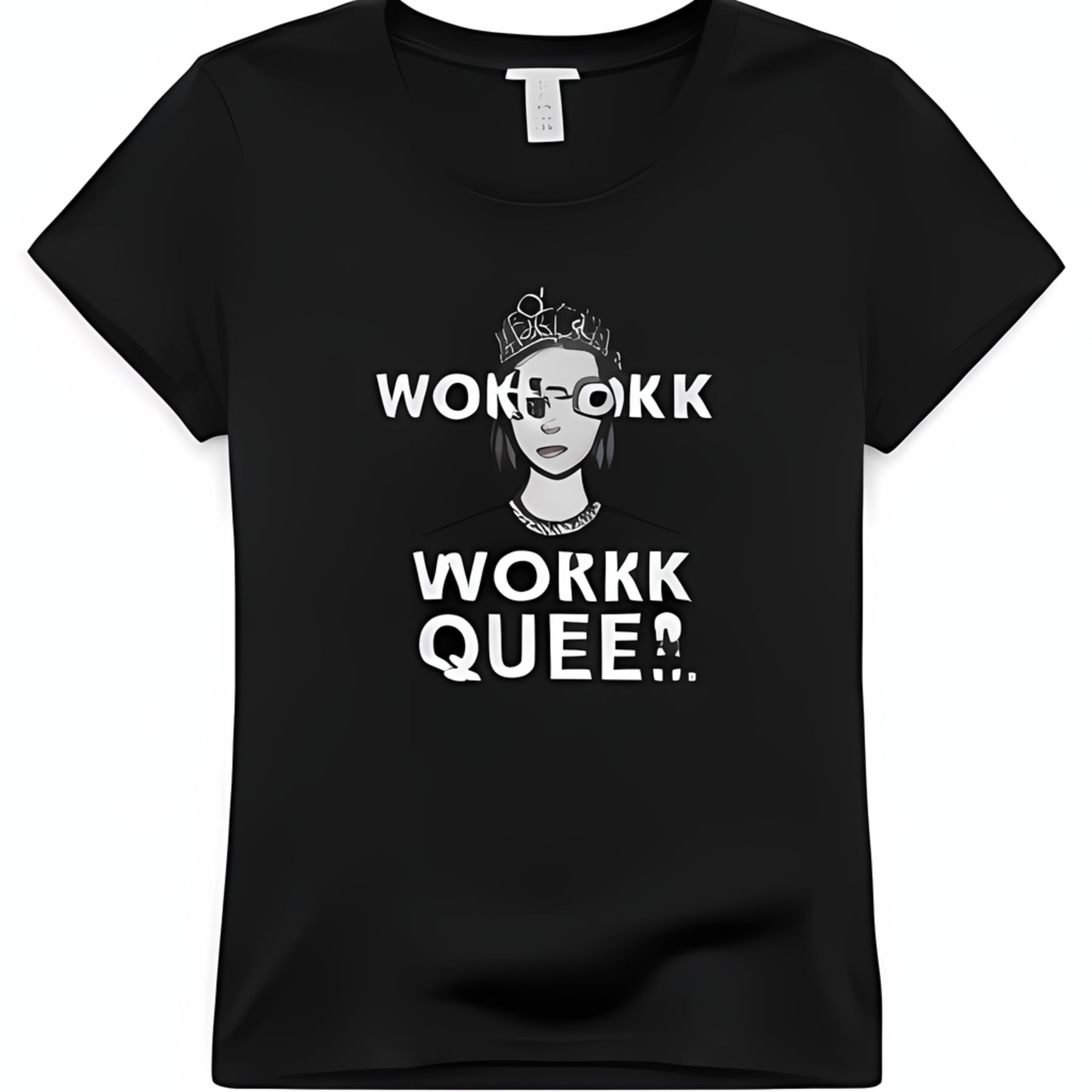 Work Queen T-Shirt: Vector Design with Cute Girl at Office Desk Crown ...
