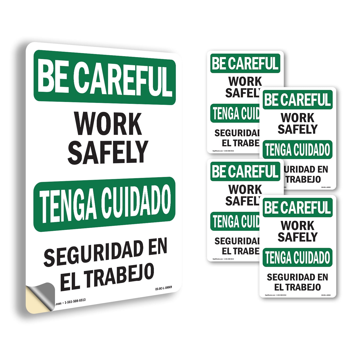 Work Safely Bilingual OSHA Be Careful Vinyl Decal Label 24 Inch x 18 ...