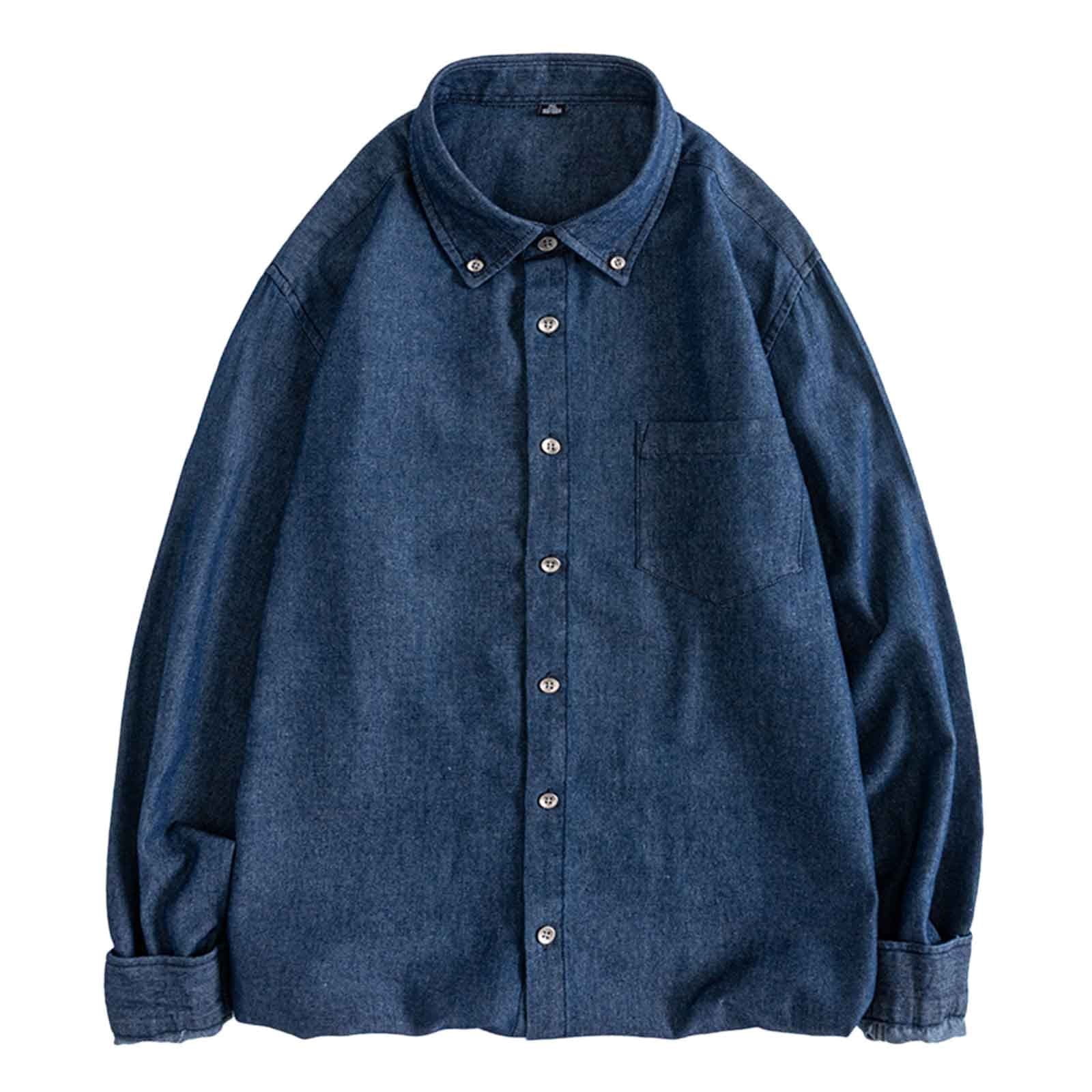 Work Shirts for Men Men's Solid Organic Denim Long Sleeve Single Button ...