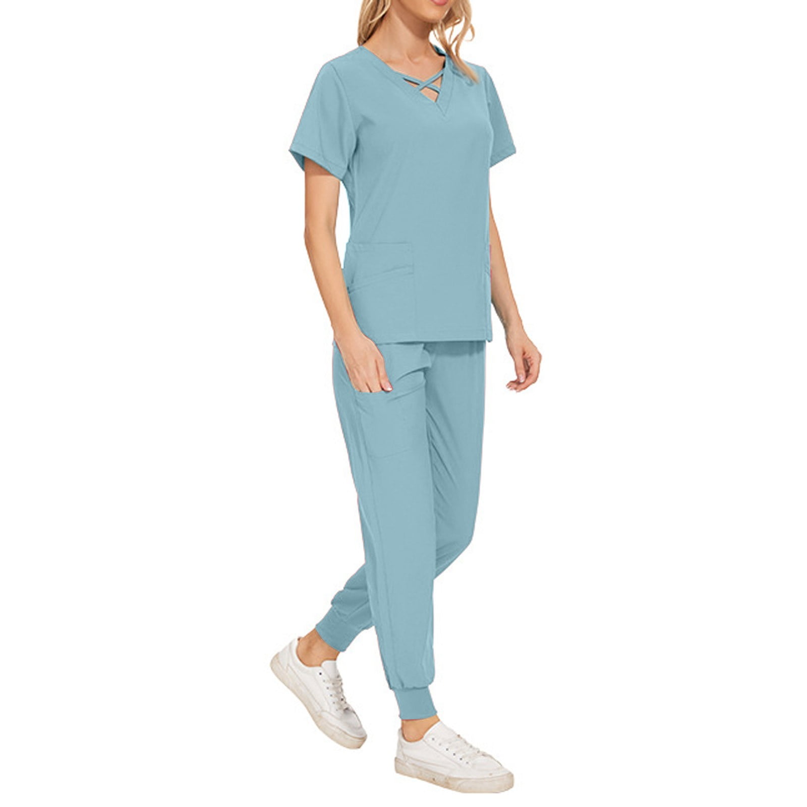 Work Short Sleeve Long Scrub Womans Casual Summers Comfort V Neck ...