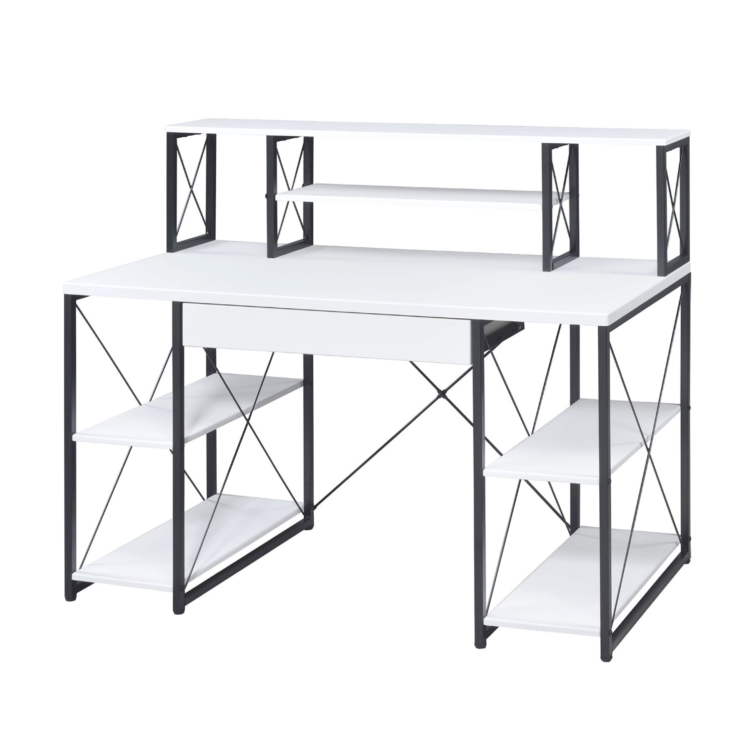 Work Surface Writing Desk with One Drawer and 8 Open Compartment, Black ...