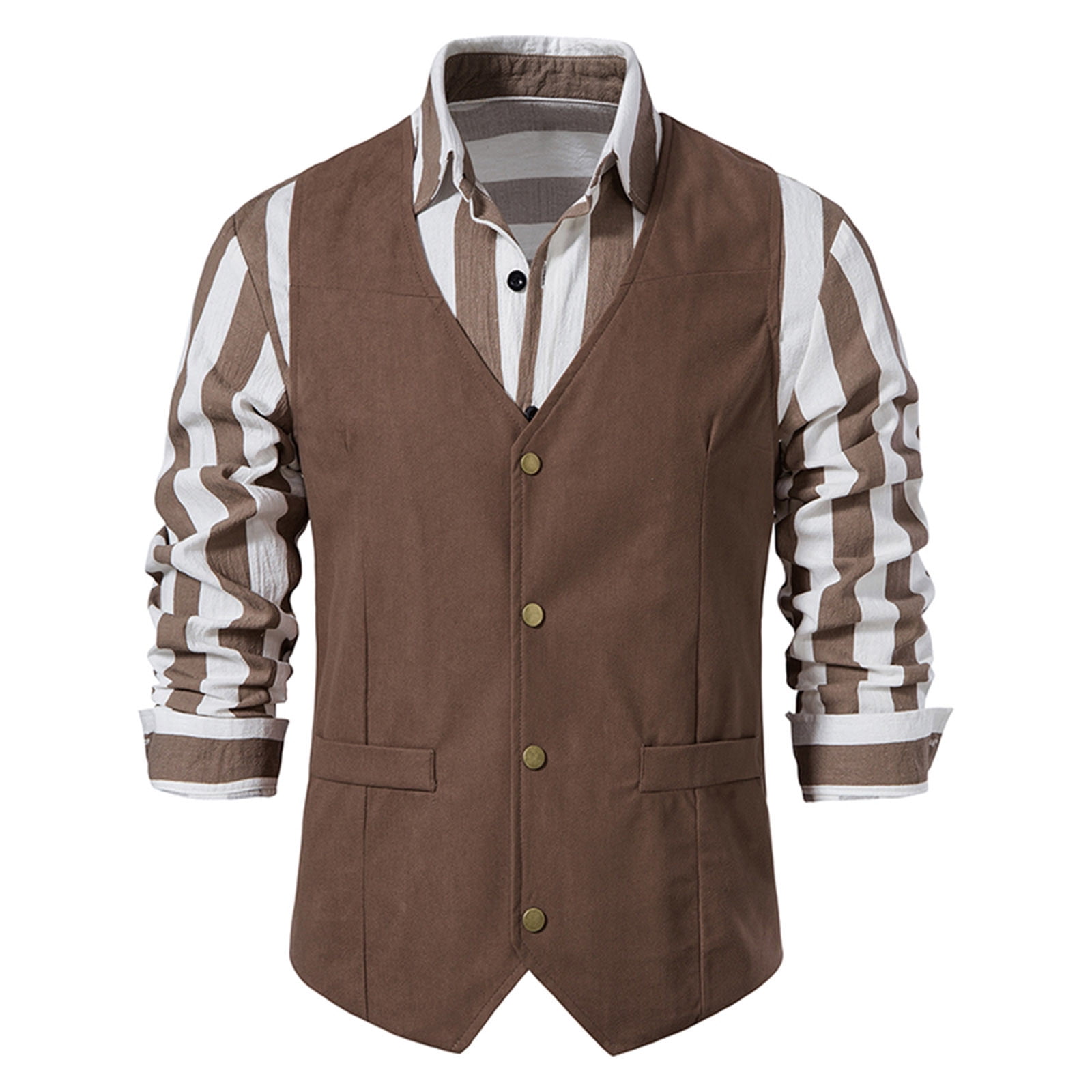Work Vest For Men Qiggri Men Solid Fashion Retro Have Pockets Breasted ...